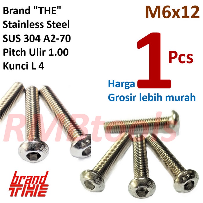 Jual Baut L Button M6 x 12 Panjang 1.2cm Stainless Steel SUS 304 Grade A2-70 Kunci L4 M6 / Baut ...