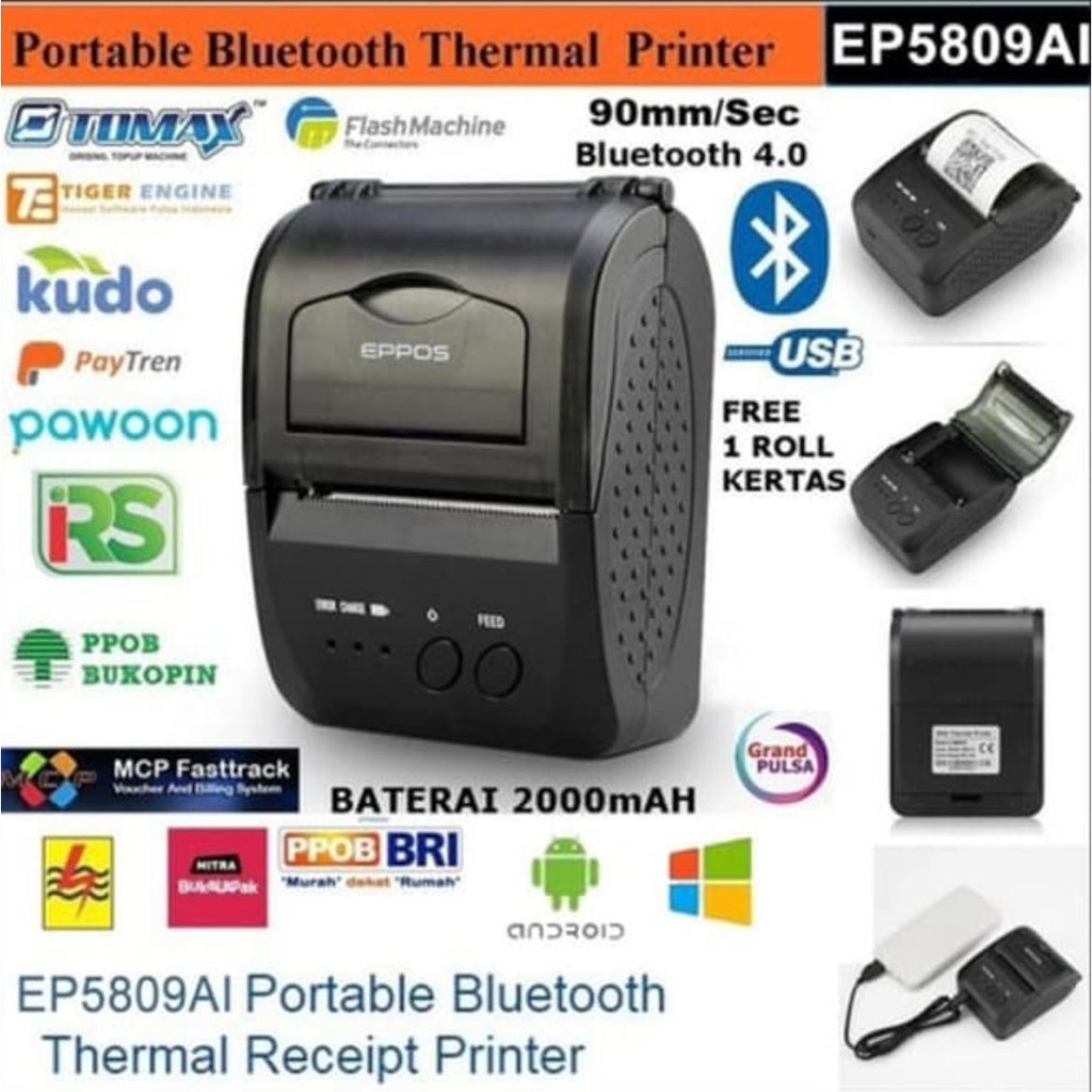 Jual MINI PRINTER BLUETOOTH PPOB/KASIR 58MM THERMAL EPPOS EP-5809 / EP-5802AI - CETAK STRUK ...