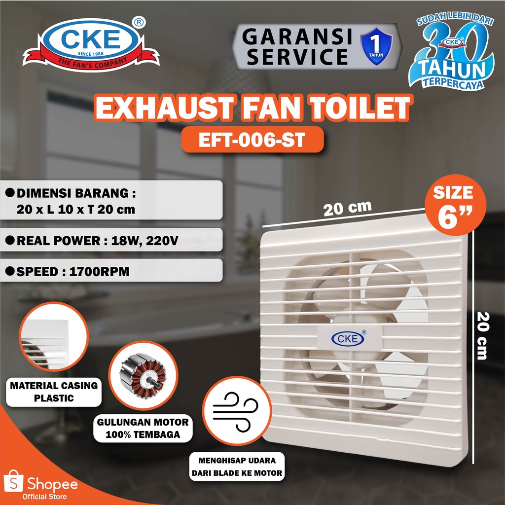 Jual KIPAS PLAFON 6 INCH/EXHAUST PLAFON 6 INCH/CKE Exhaust Fan Toilet EFT-006-ST 6 Inch Eksos ...