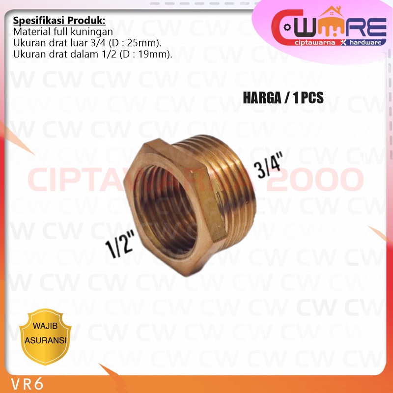 Jual Adapter vlok ring overloop vring Kuningan 1/2" Female x 3/4" Male ...