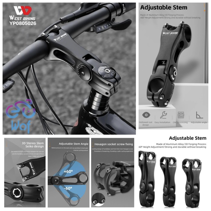 Jual WEST BIKING 026 Bike Heightened Stem Sepeda MTB Rise Adjustable 60 ...