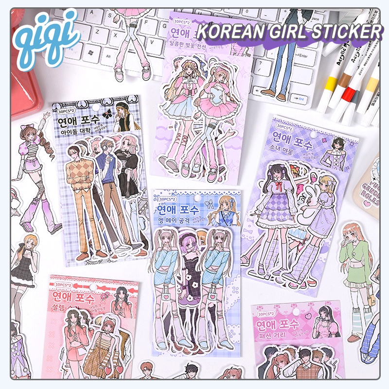 Jual stiker karakter kartun lucu kreatif dan selotip kertas/korean girl ...