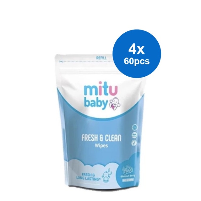 Jual Mitu Baby Tisu Basah Bayi Blue Refill 60 pcs x 4 | Shopee Indonesia