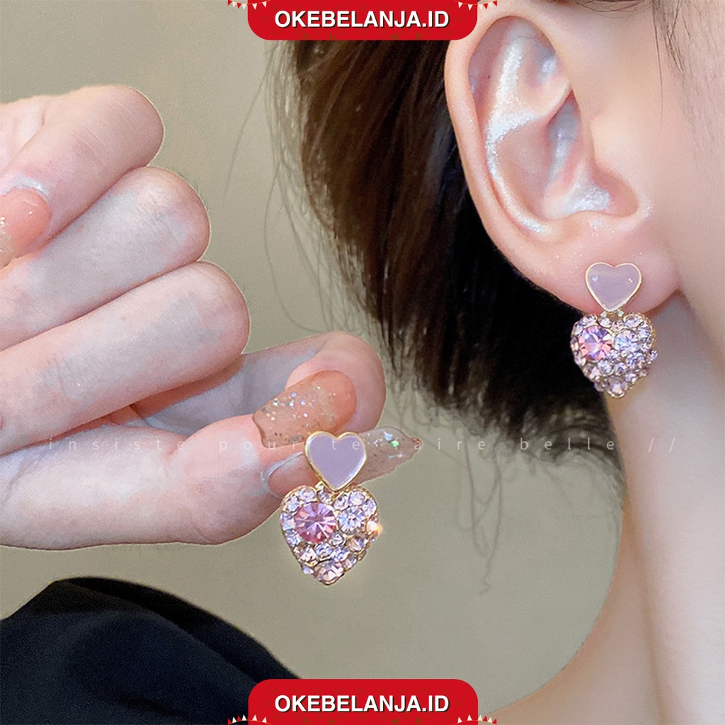 Jual Anting-Anting Love Berkristal Pink Anti Karat S925 Aksesoris ...