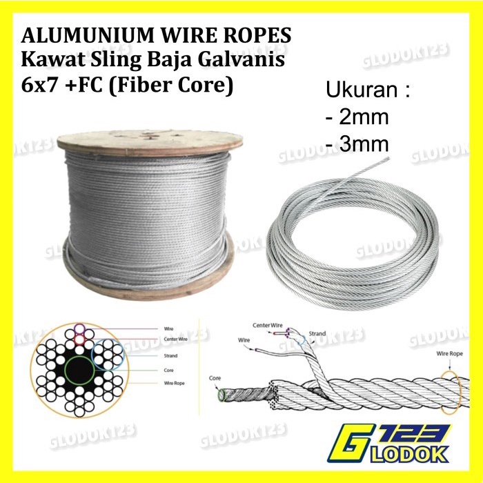 Jual Wire Rope Kabel Kawat Tali Seling Sling Baja 6x7 FC Galvanized Steel | Shopee Indonesia