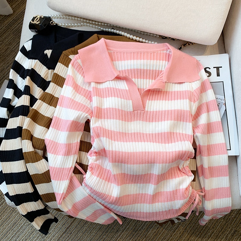 Jual Telly Atasan Kerah Rajut Wanita Kaos Vneck Tali Serut Style Korea | Shopee Indonesia