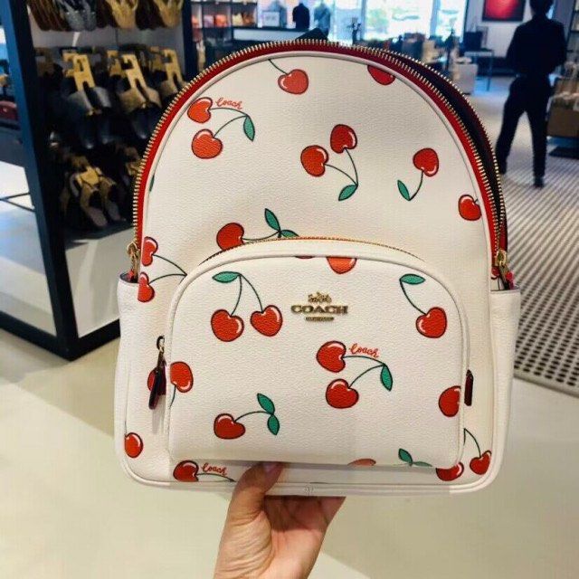 Jual COACH WOMEN'S FASHION BACKPACK CHERRY IN WHITE | Shopee Indonesia