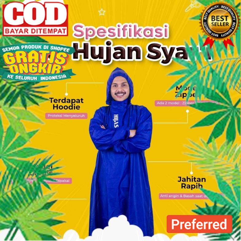 Jual [CTA] Jas Hujan Pria Wanita Syar'i Gamis Laki2 Bahan Parasut Balon ...