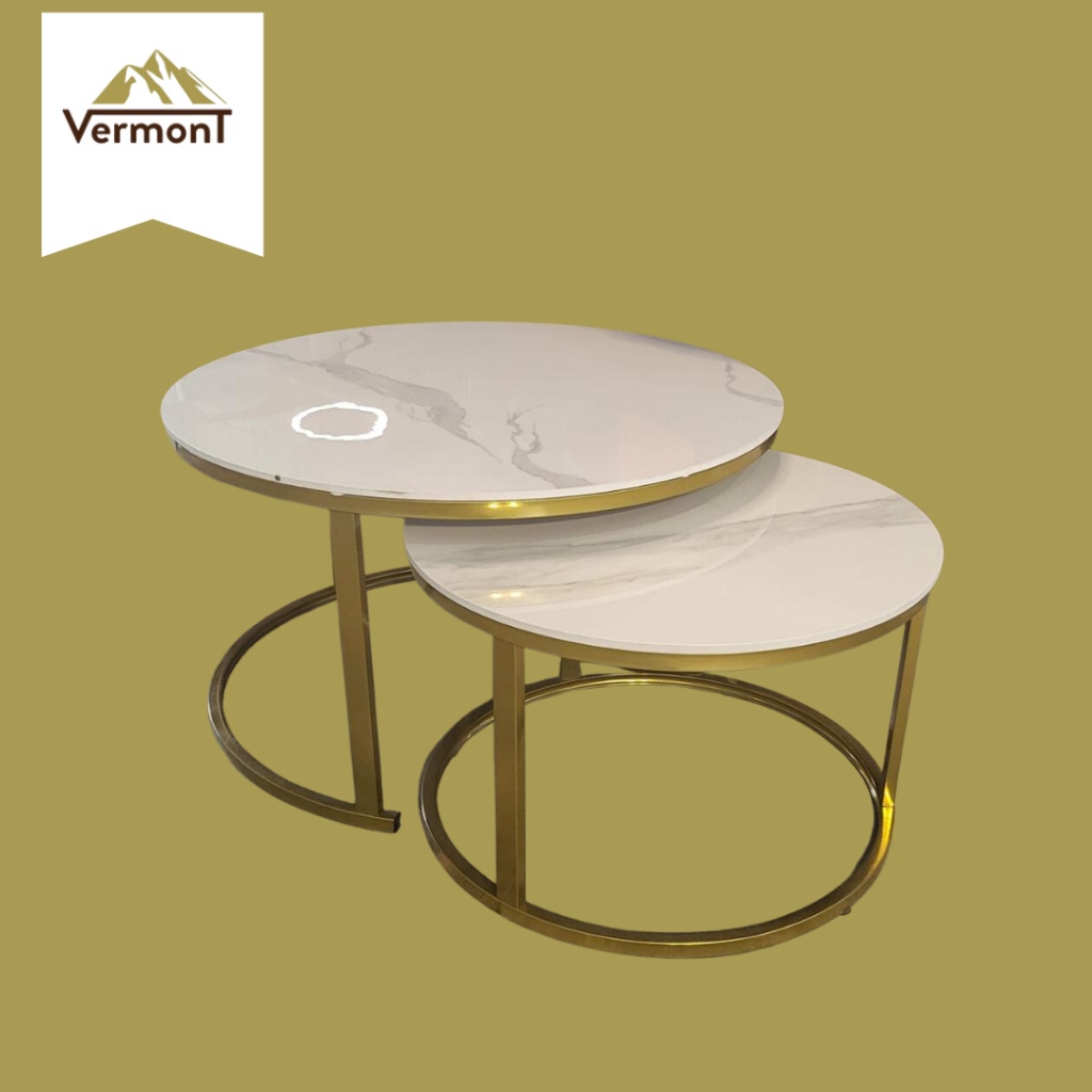 Jual Meja Tamu bulat marble white gold 2 in 1 (TJ60-80) | Shopee Indonesia