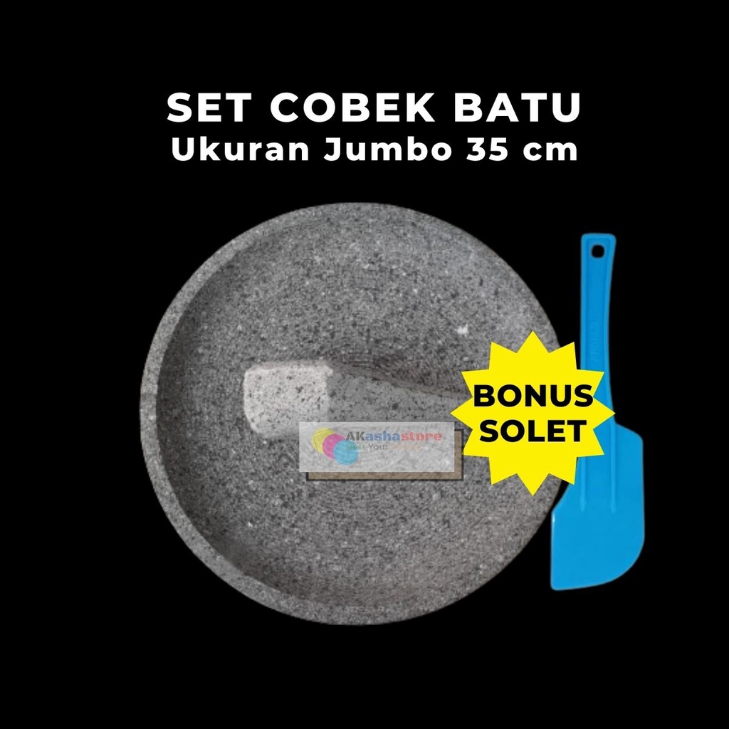 Jual Coet Batu Asli Jumbo 35cm / Cobek dan Ulekan Set Batu Besar ...