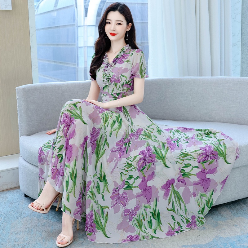 Jual FAN Gaun sifon motif sifon gaya Korea baru 2024/gaun pesta dress ...