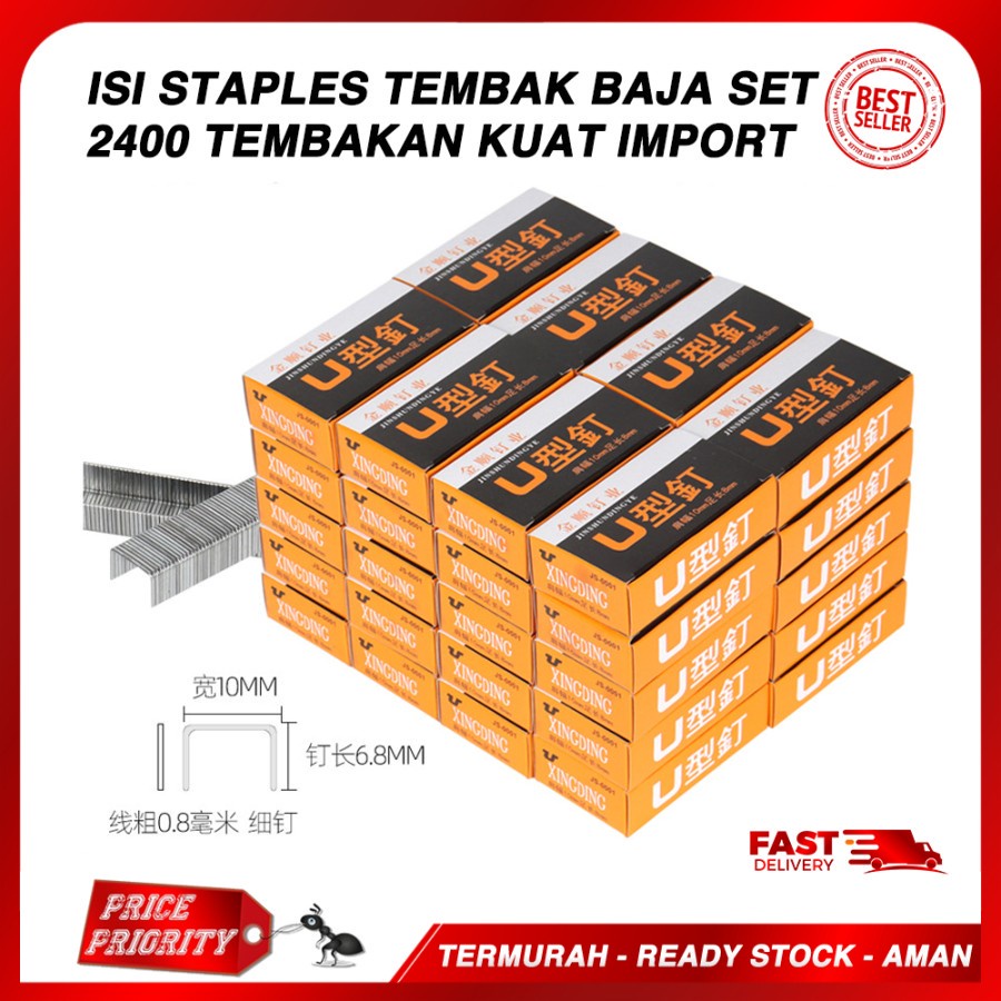 Jual Isi Staples Tembak Isi Stapler Refill Gun tacker Steples Baja 2400 ...
