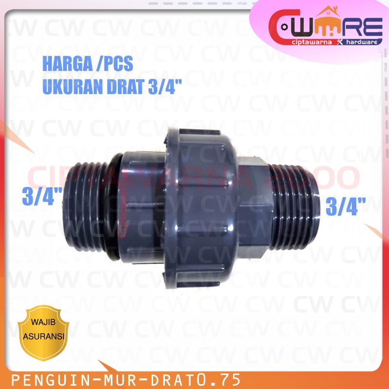 Jual Penguin Water Mur Watermur Pipa Air Ukuran Drat Luar 3/4" inch - CwTc | Shopee Indonesia