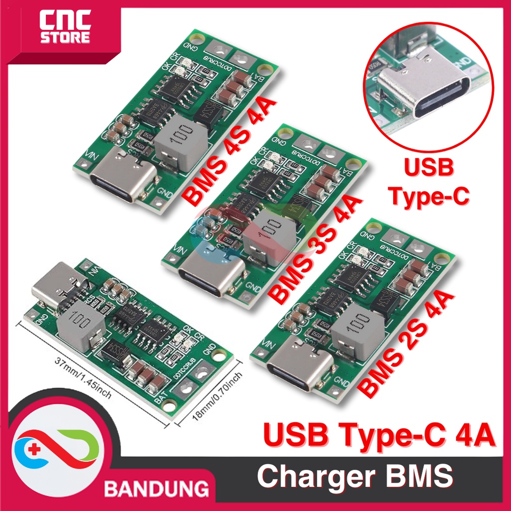 Jual CHARGER BMS 2S/3S/4S 4A Module Step Up TYPE-C INPUT DC 3.7-6V | Shopee Indonesia