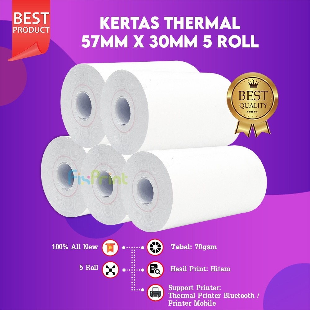 Jual BUNDLING Kertas Thermal Kasir 57mm x 30mm 5 Roll 10 Roll 15 Roll ...