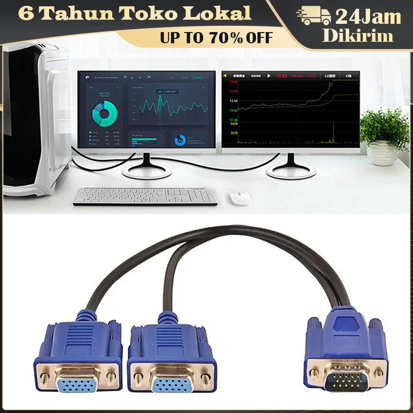 Jual Kabel VGA Cabang 1 Male ke 2 Female / VGA Splitter 2 Port untuk Koneksi Monitor dan TV 20 ...