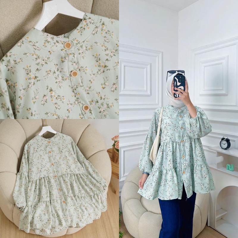 Jual JIA Fashion Baju Artasan Wanita Motif Bunga / JEAN FLORAL BLOUSE ...