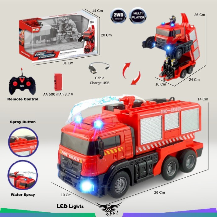 Jual RC Mobil Truck Truk Pemadam Kebakaran Remote Control Transformer ...