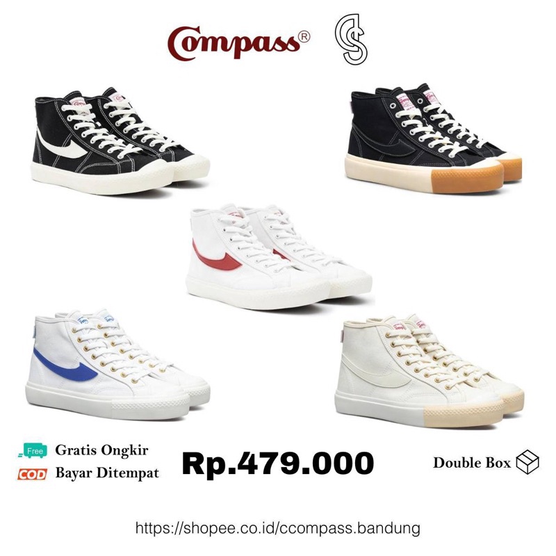 Jual [ORIGINAL] Compass Gazelle Hi Black White / Cream / White Blue ...