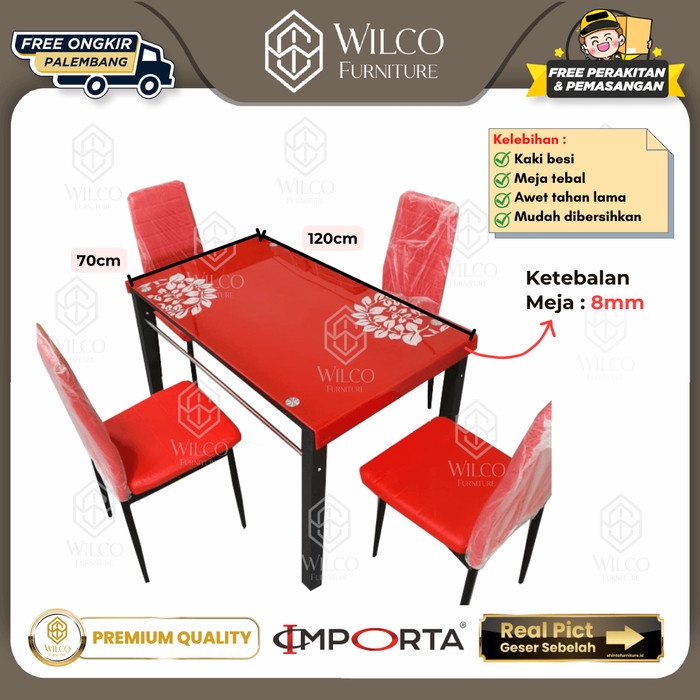 Jual Meja Makan 4 Kursi Merah Importa Pevita / Meja Makan Kaca Premium ...