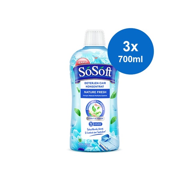 Jual SoSoft Liquid Detergent Nature Fresh Bottle 700 ml x 3 | Shopee ...