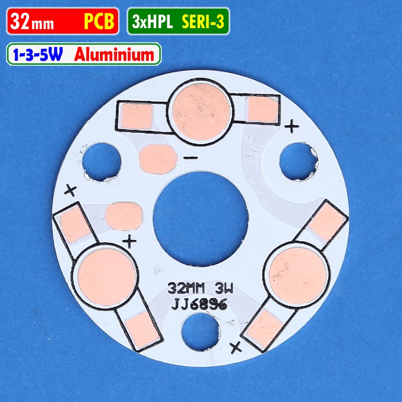 Jual PCB 32mm Bulat Aluminium 3 LED HPL 1W 3W 5W Rangkai SERI Lampu ...