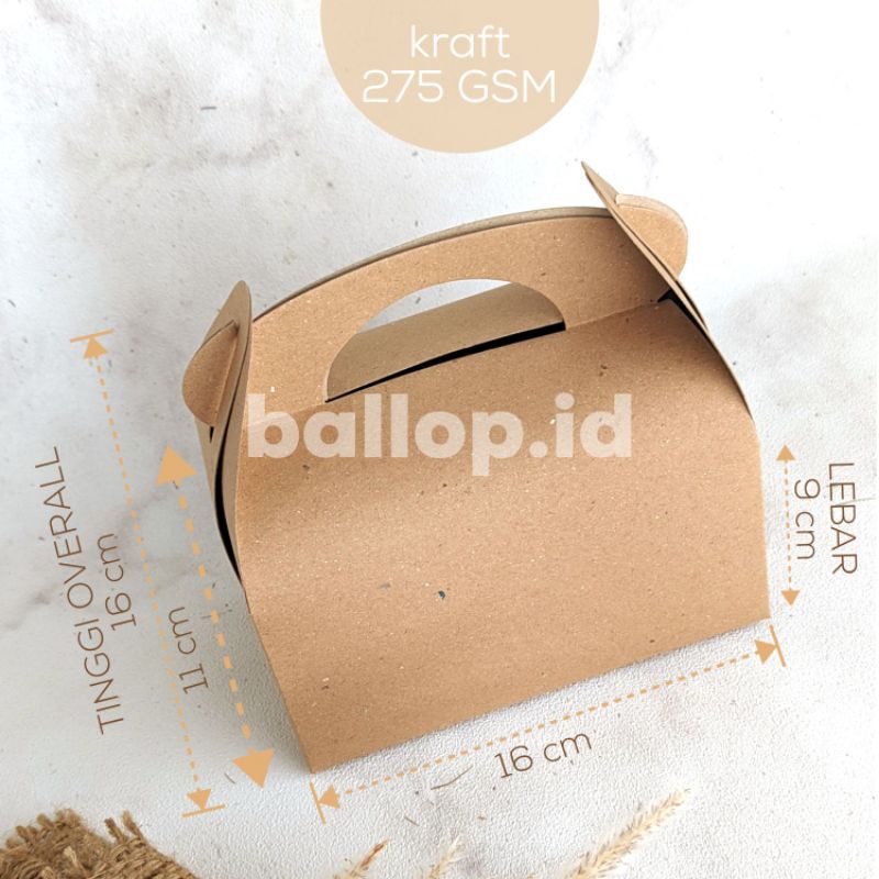 Jual KRAFT 16 9 11 CM GABLE BOX Kotak Hamper Handle Snack Dessert Dus ...