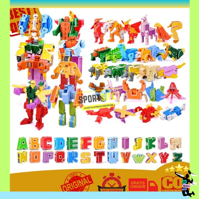 Jual Mainan Anak Huruf Alphabet Robot Dinosaurus Transformer Edukasi ...