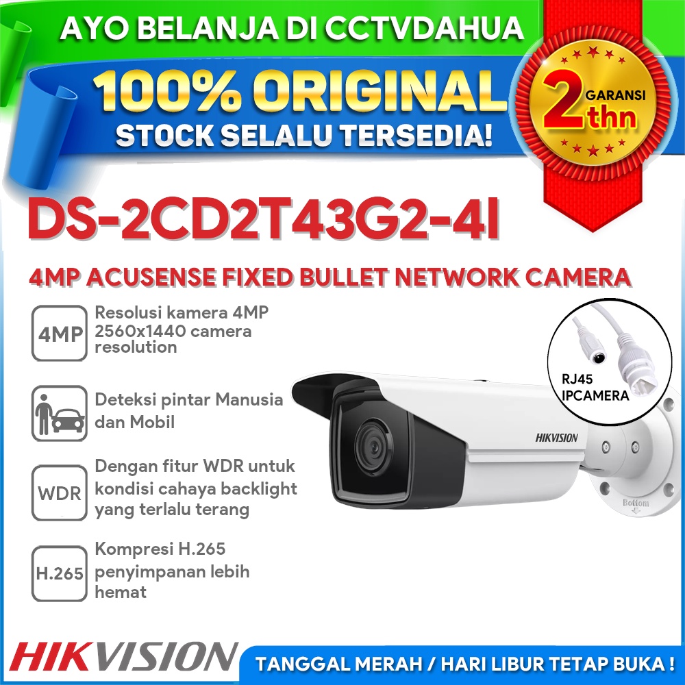 Jual HIKVISION DS-2CD2T43G2-4I 4MP ACUSENSE FIXED BULLET NETWORK CAMERA | Shopee Indonesia