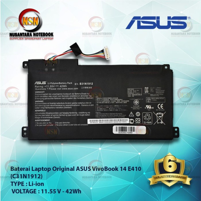 Jual Baterai Asus VivoBook 14 E410 E410M C31N1912 11.55V 42Wh Original | Shopee Indonesia