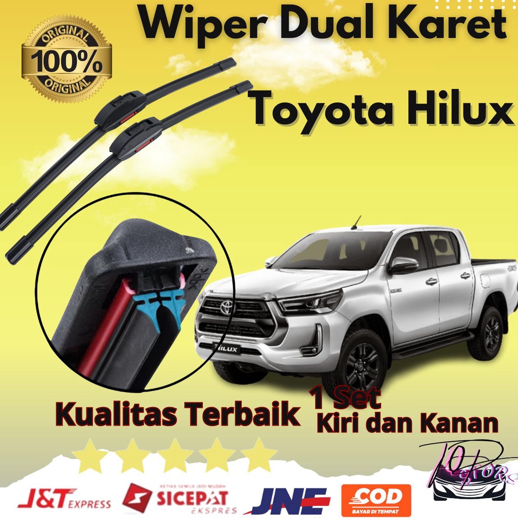 Jual Wiper Double Karet / Dual Karet Mobil Frameless Toyota Hilux Sepasang 2 PCS Kiri dan Kanan ...
