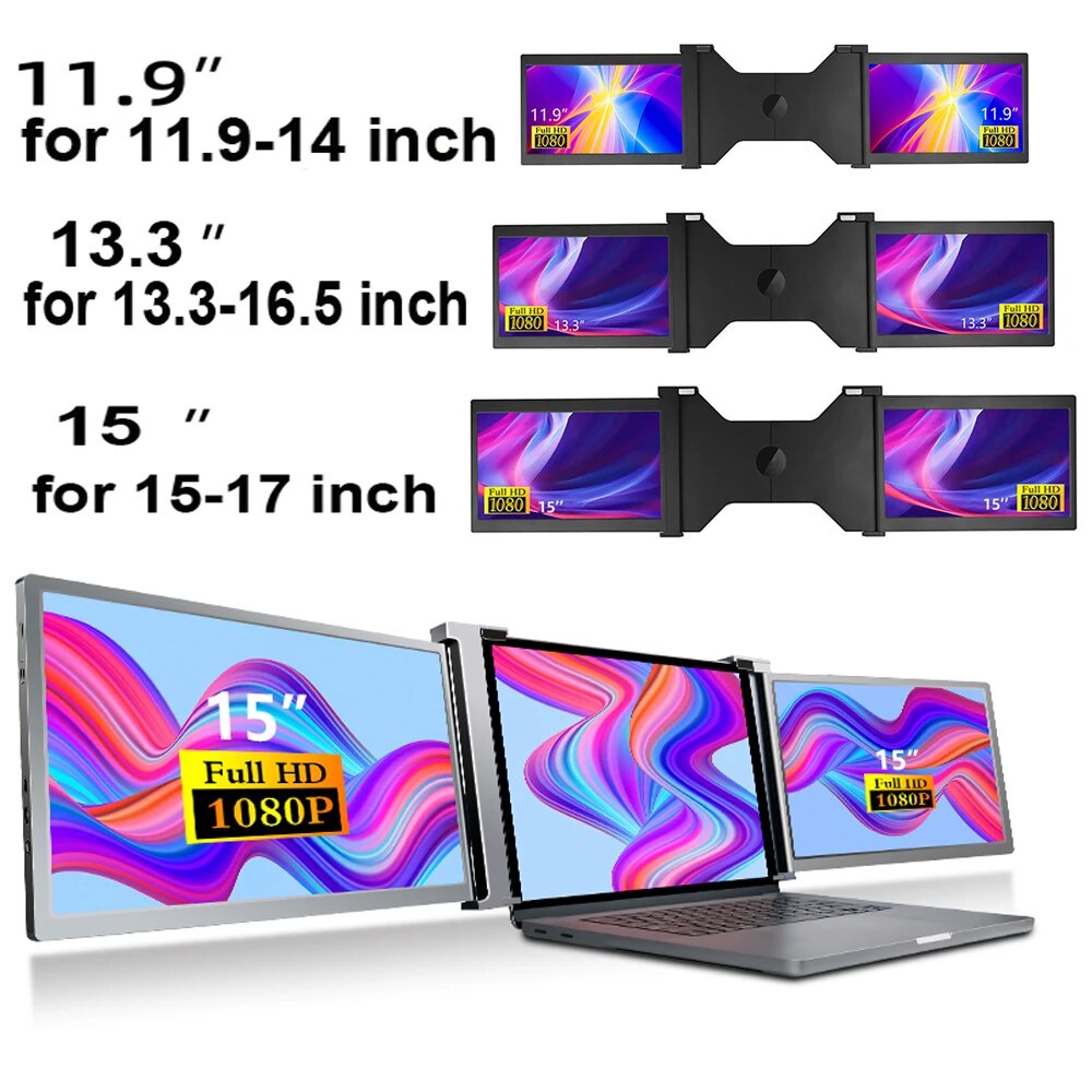 Jual 11.9/15 inch Portable Triple-screen Monitor Laptop Expansion ...