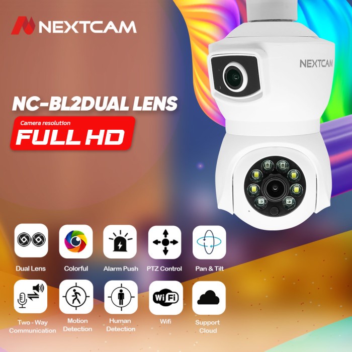 Jual Nextcam Kamera cctv Ipcam Bolam cctv Lampu Dual Lens 2.4G WiFi PTZ ...