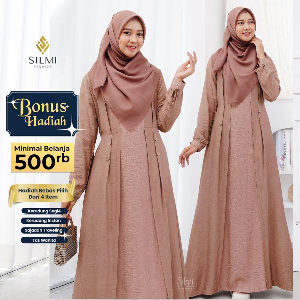 Jual Gamis Wanita Simple Elegan Mewah Terbaru 2024 Silmi Nayla Dress Choco Milk | Shopee Indonesia