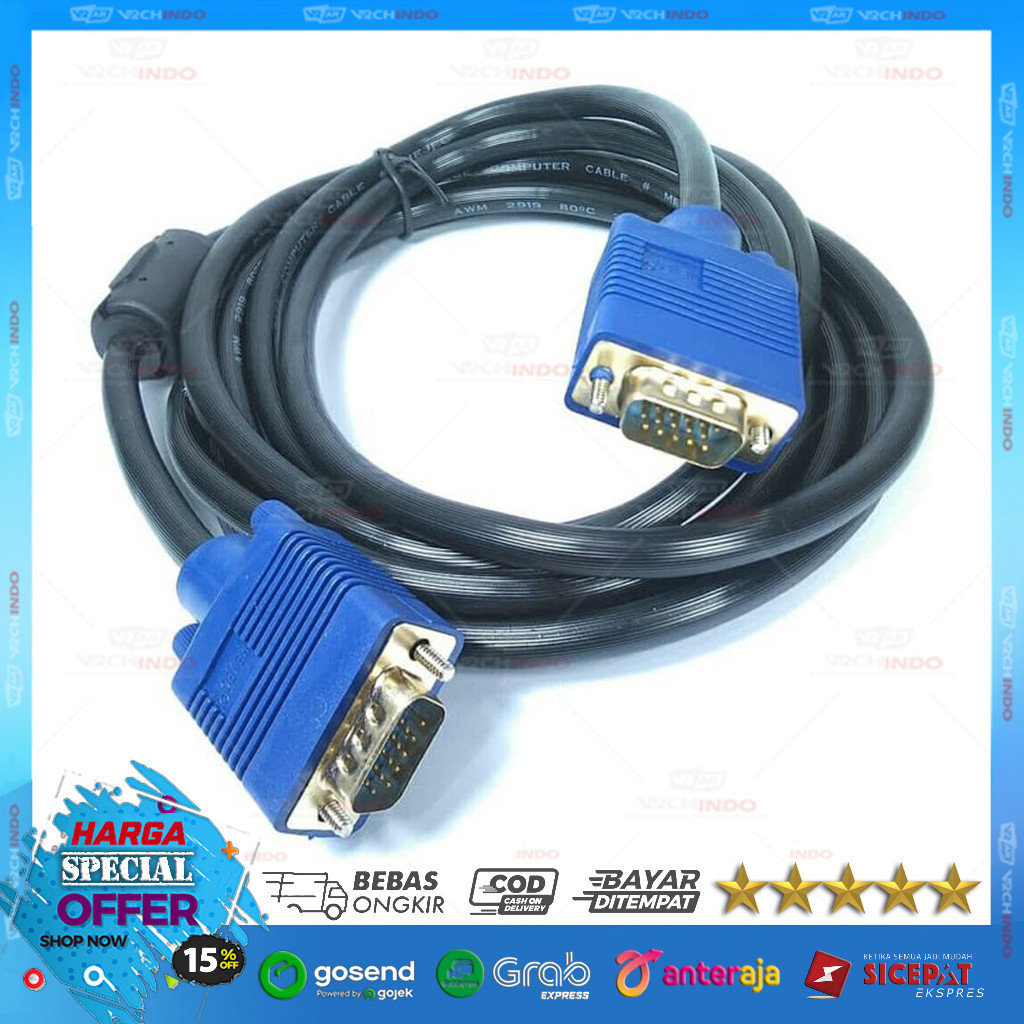 Jual Kabel VGA Male to Male 1.5M / 3M Meter - PC / Monitor / Laptop / Proyektor Good Quality ...