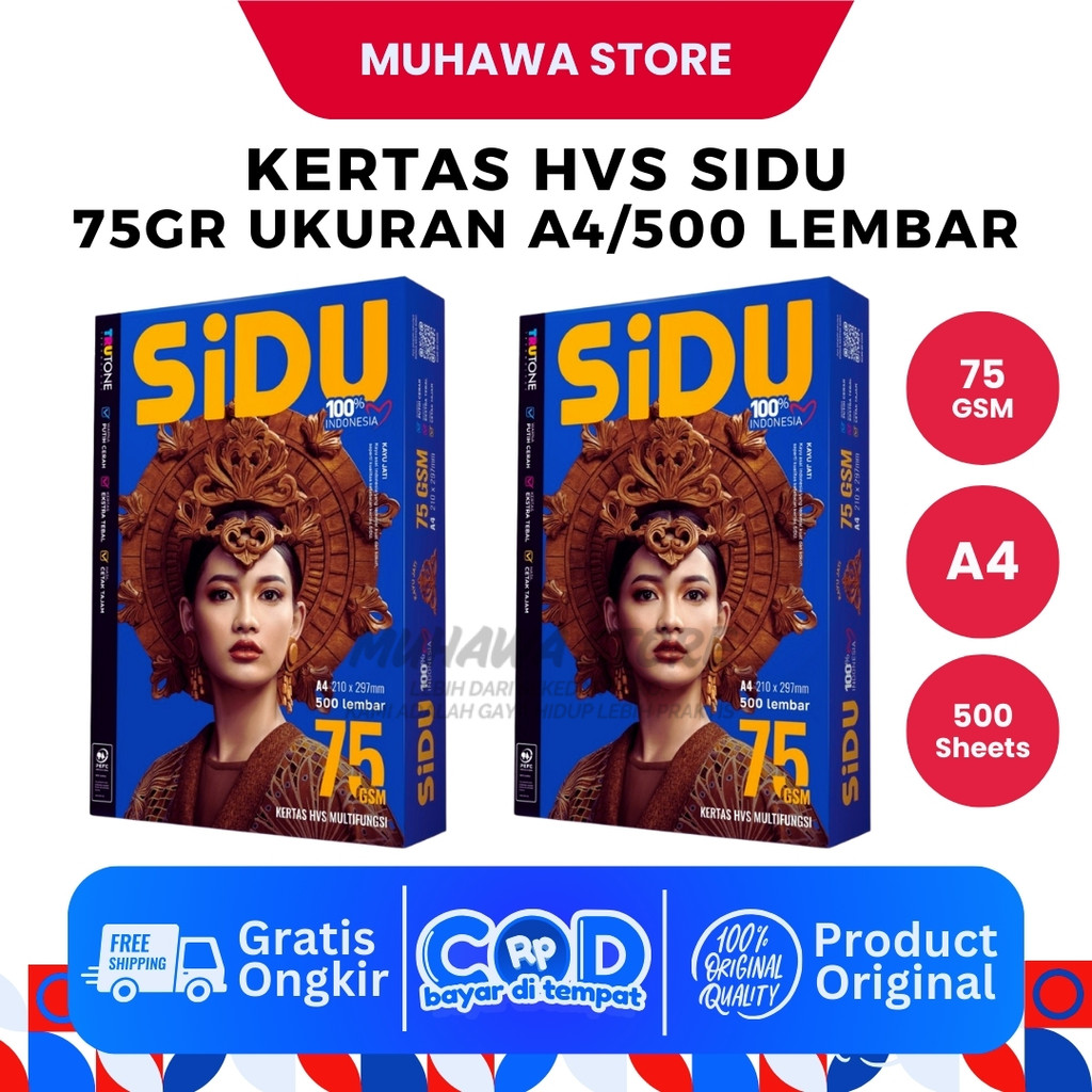 Jual KERTAS HVS SIDU KERTAS MULTIFUNGSI KERTAS PRINT FOTOCOPY 75 GR ...