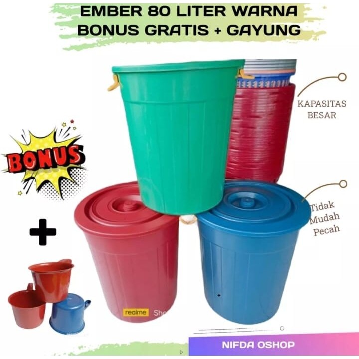 Jual Ember Plastik jumbo 80 Liter Gratis gayung / Tong 80 Liter warna / Ember warna 80 Liter ...