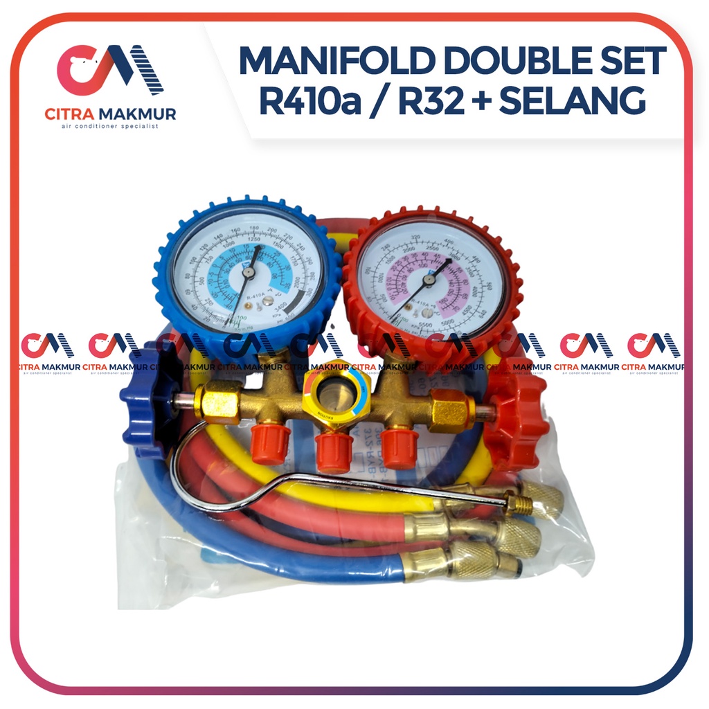 Jual Manifold Double Set Gauge Set R410 R32 Freon Refrigrant R 32 R 410 R410a dobel high low ...