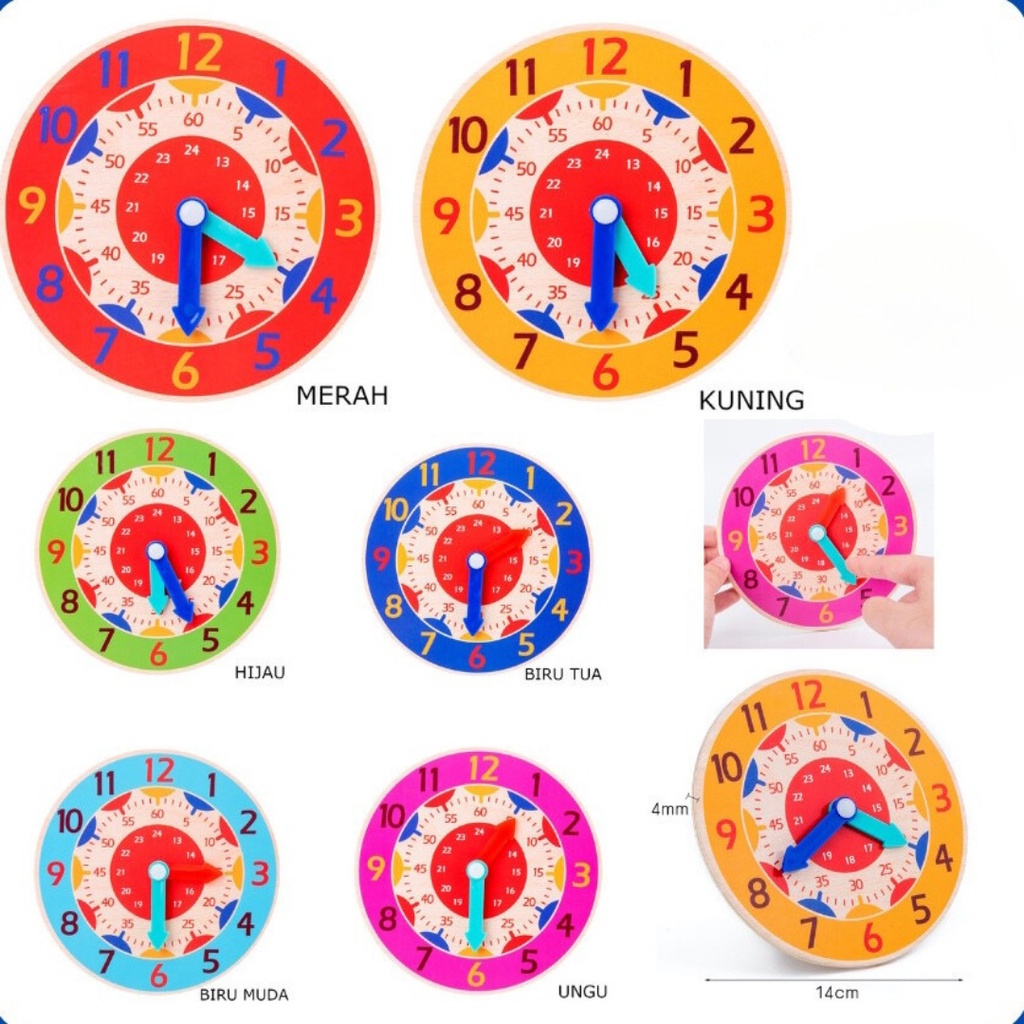 Jual Jam Kayu / Wooden Clock / Mainan Edukasi Jam Kayu Mengenal Waktu ...