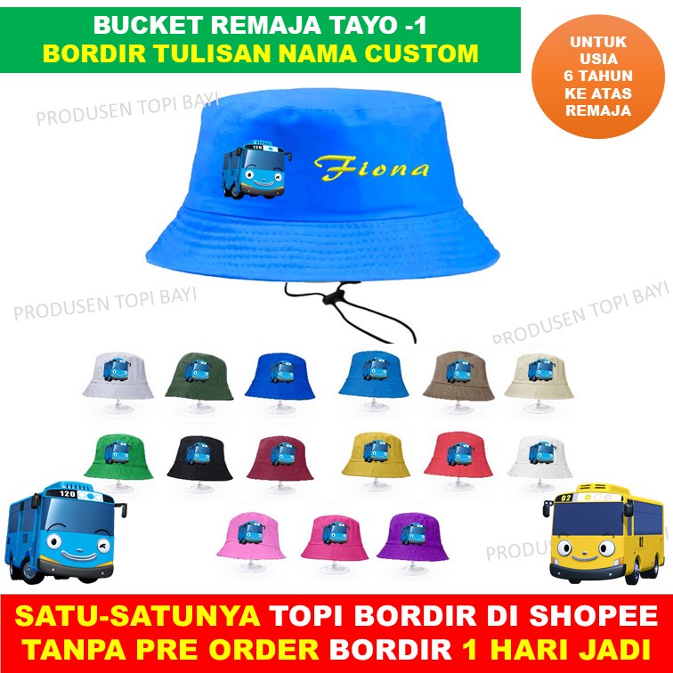 Jual Bucket Tali Sablon Motif Tayo Dan Bordir Nama Sesuka Kamu Usia 6 ...