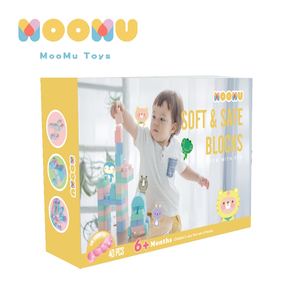 Jual MOOMU Soft Building Block Baby Toys 40 pcs | Mainan Balok Bayi | Shopee Indonesia