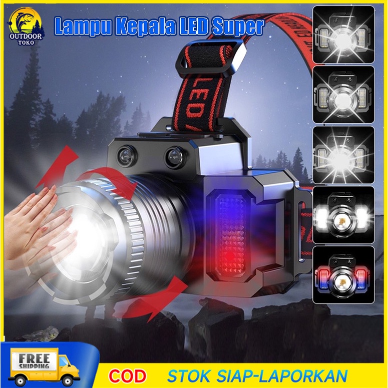 Jual 【COD】Lampu Kepala LED Super Terang 5000 Lumen dengan Sensor Tangan USB Charging Senter ...