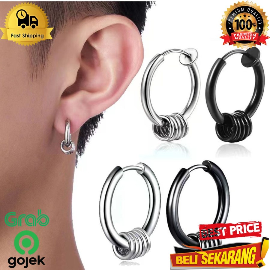 Jual Anting jepit bulat korea / anting magnet hitam ring tanpa tindik ...