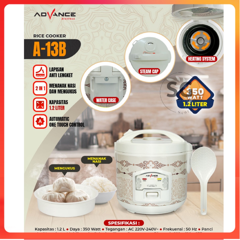 Jual Advance Rice Cooker Mini 1.2L A-13 350W low watt 3in1 Penanak Nasi ...