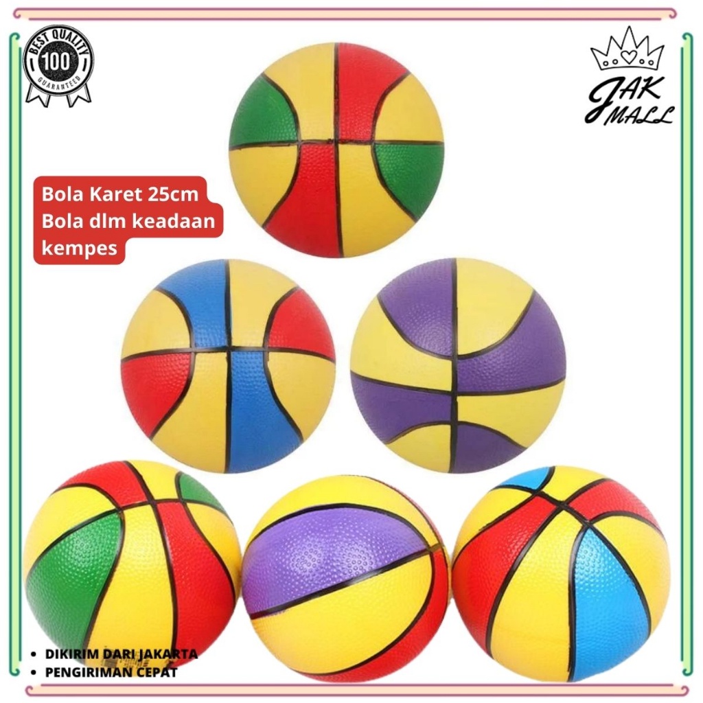 Jual Mainan Bola Karet Basket Bola Karet Warna Warni 25cm MP | Shopee ...