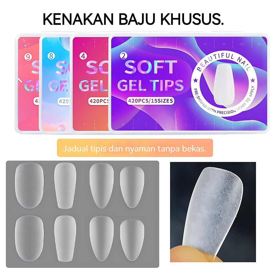 Jual Rainbow Soft Gel Tip Scrub Terasa 420 Pcs Full Buff Nail Extension ...