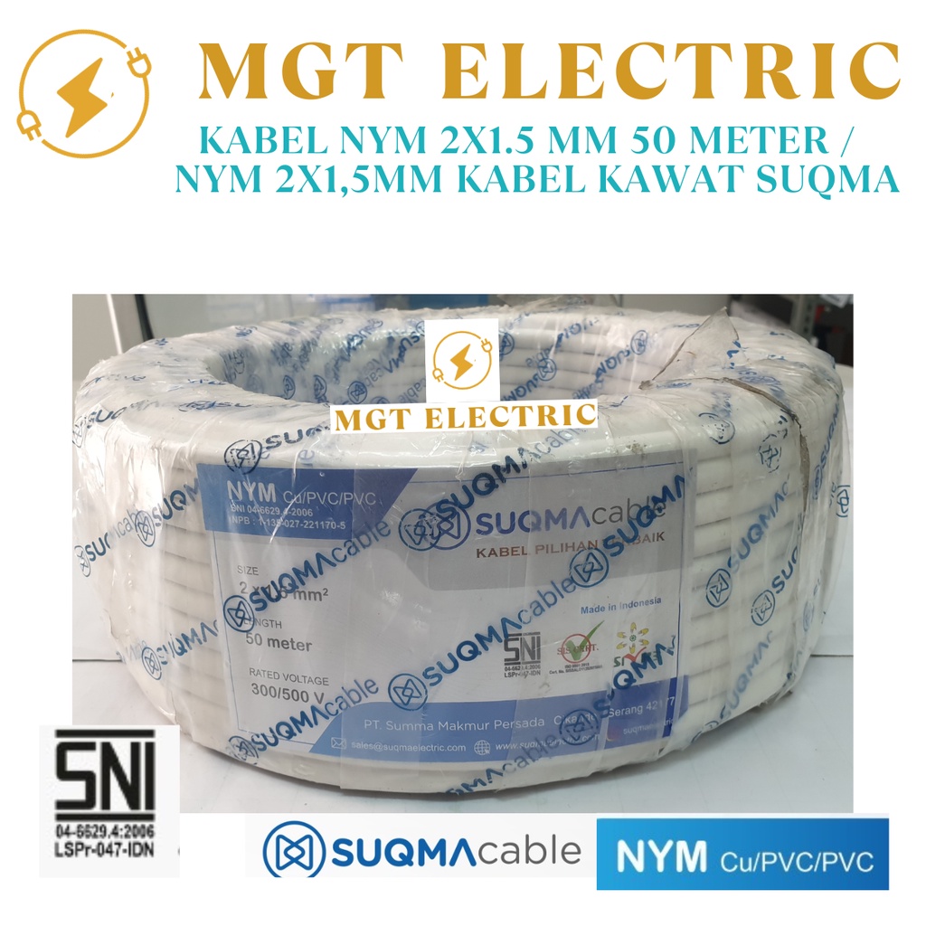 Jual KABEL NYM 2x1.5 MM 50 Meter / NYM 2X1,5MM KABEL KAWAT SUQMA ...