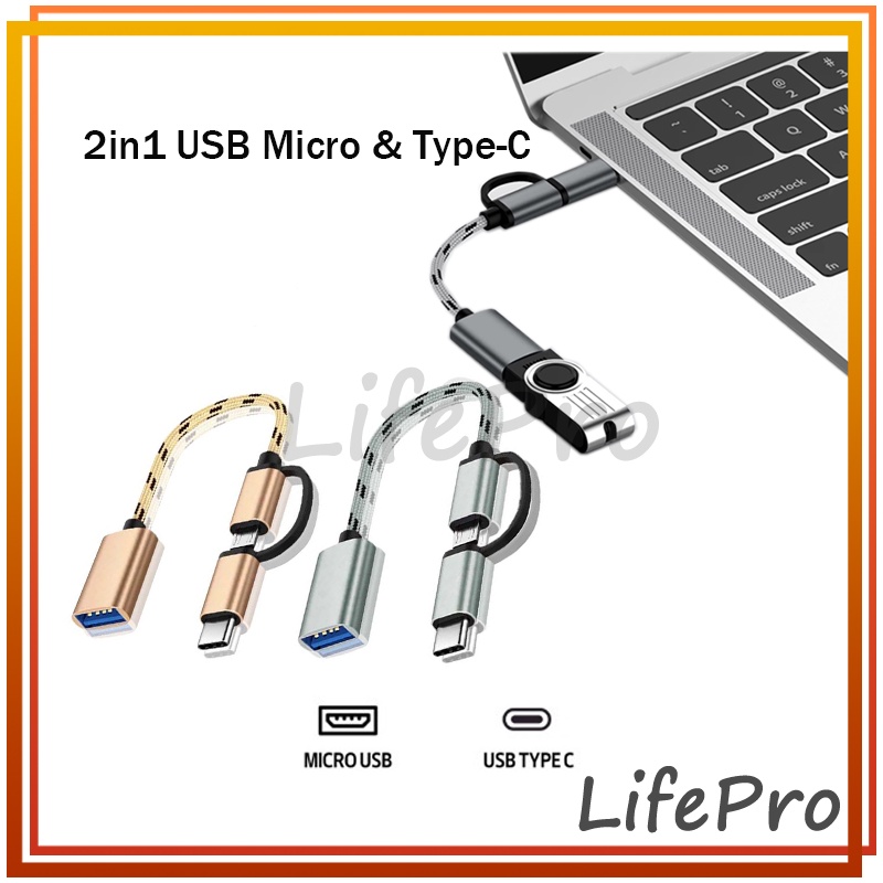 Jual 2 In 1 Kabel Data / Micro Usb / Type C Ke Usb 3.0 Otg Bahan Nilon ...