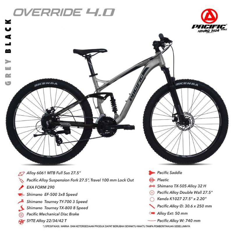 Jual Sepeda Gunung Pacific Override 4.0 Dual Suspension MTB Dewasa 27,5 ...