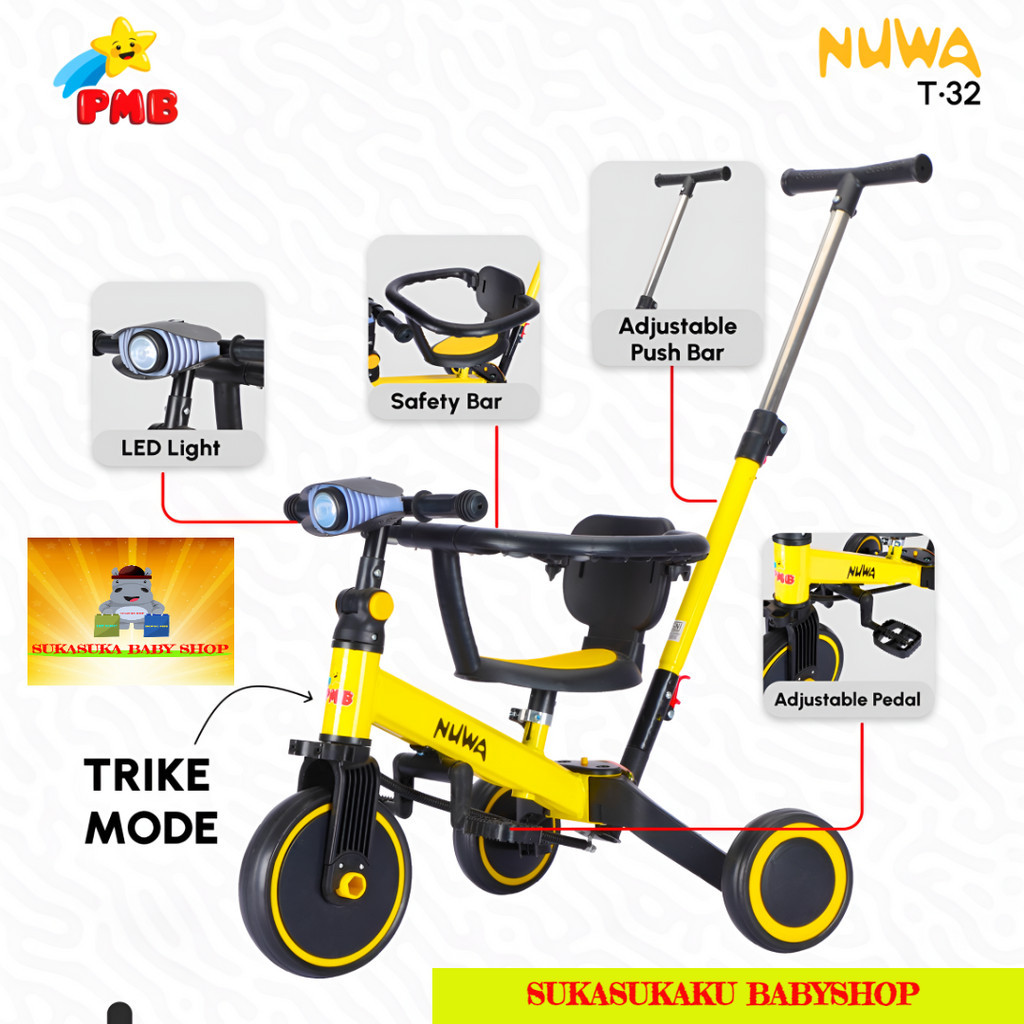 Jual Sepeda Anak Roda Tiga PMB NUWA T 32 Balance Bike 6 In 1 Dorongan Stir T32 Lampu Musik ...